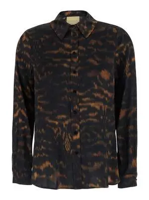 Momoni Silk Classic-collar Button-front Shirt With All-over Fade Print - Multicolor