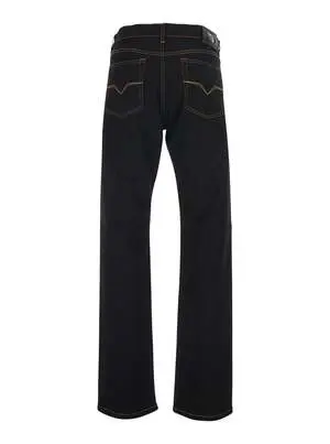 Versace Denim Jeans With Five-pocket Design And Back Logo Patch - Black
