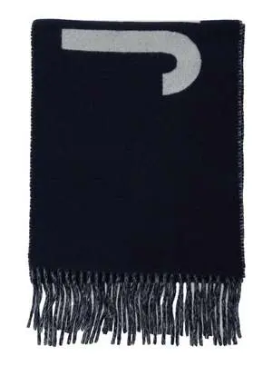 Jacquemus Jacquemus 180x35 Cm Jacquard Wool Scarf With Maxi Logo Lettering And Fringed Hem Blu