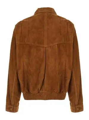 Versace Suede Jacket With Classic Collar & Jewel Button Detail