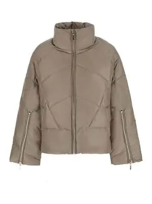 TWINSET Tech Fabric High-collar Zip Jacket With Pockets - Beige