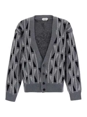 Versace Medusa Embossed Sweater With Leather Front Details - Grey