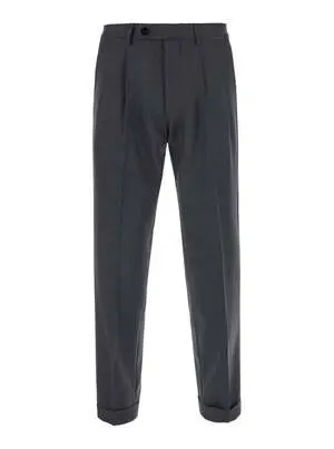 MICHAEL COAL Wool Blend Trousers With Double Pleat Front And Cuff Hem - Grey