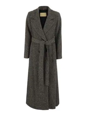 Momoni Wool-blend Houndstooth Notched-revers Belted Jacket For - Grey