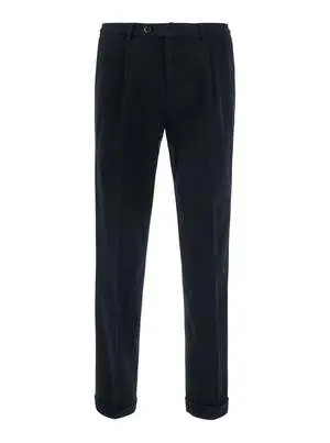 MICHAEL COAL Stretch Cotton Trousers With Back Logo Patch And Cuffed Hem - Blu
