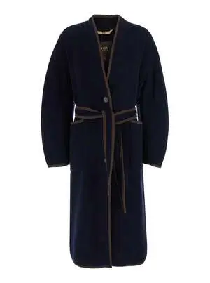 BAZAR DELUXE V-neck Embroidered Back Jacket With Adjustable Waist Belt