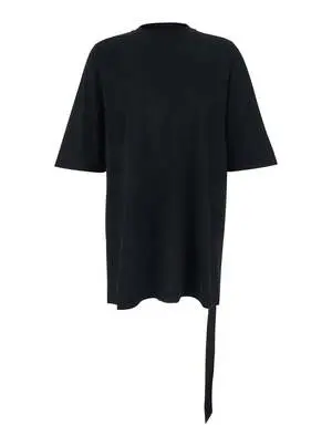 Rick Owens Oversized Cotton Crew Neck T-shirt With Raised Collar Strap Detail - Black