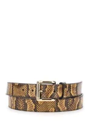 Amiri Python Square Belt With Leather Details And Reptile Print - Brown
