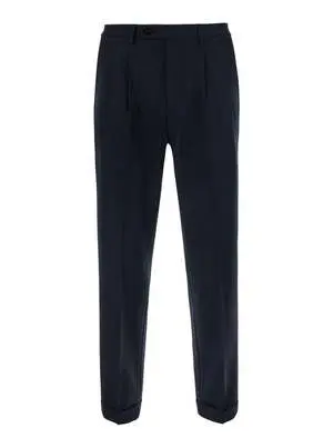 MICHAEL COAL Wool-blend Dress Pants With Cuff Hem And Double-front Pleats - Blu