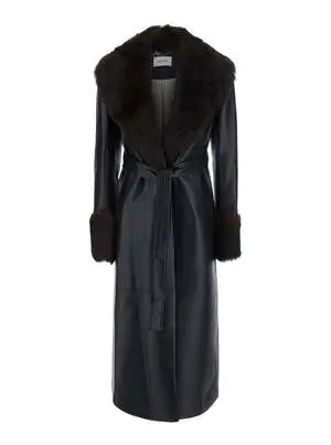 MARKGONG Long Leather Jacket With Fur Collar