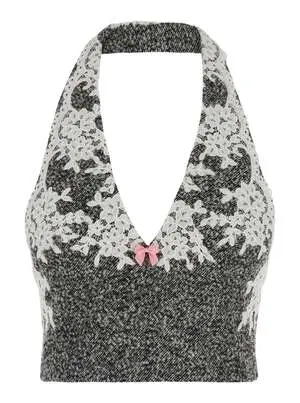 MARKGONG Wool Lace Halter Mini Top - Grey