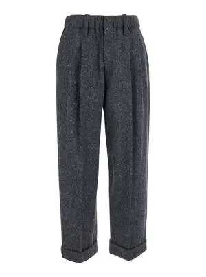 Brunello Cucinelli Wool-blend Pleated Trousers With Semi-elasticated Waist And Turned-up Hems - Grey