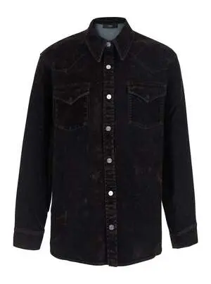 Amiri Style Denim Shirt With Classic Collar & Two Patch Pockets - Brown