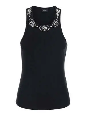 LEPLAIN Embroidered Ribbed Crew Neck Long Sleeve Top For