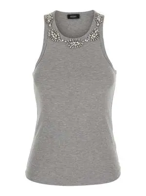 LEPLAIN Ribbed Embroidered Long-sleeve Crew Neck Top For