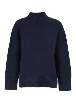LEPLAIN Cashmere Mock Neck Pullover With High Collar And Long Sleeves - Blu