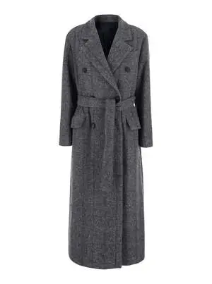 Brunello Cucinelli Double-breasted Wool-blend Jacket With Notched Revers And Removable Belt - Grey