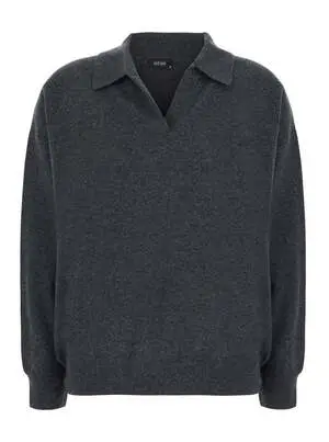 LEPLAIN Cashmere Polo Neck Knit Sweater For With Regular Fit - Grey
