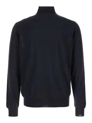 LEPLAIN Virgin Wool Turtleneck Sweater With High Collar And Ribbed Finishes - Blu