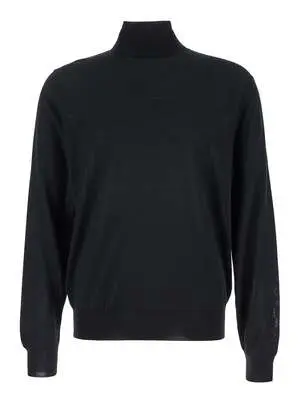 LEPLAIN Virgin Wool Long Sleeve Turtleneck Sweater With Ribbed Cuffs & Straight Hem - Black