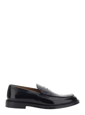 DOUCAL'S Smooth Leather Slip-on Loafer With Embossed Insole Logo - Black