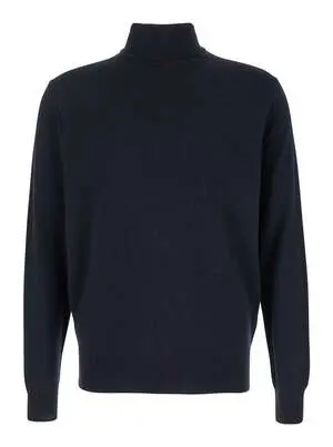 LEPLAIN Merino Wool & Silk Blend Turtleneck Sweater With Long Sleeves For - Blu