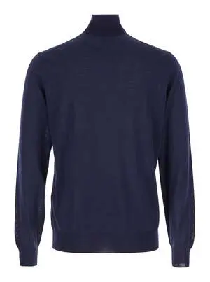 LEPLAIN Ribbed Turtleneck Sweater In Wool With Tone-on-tone Stitching - Blu