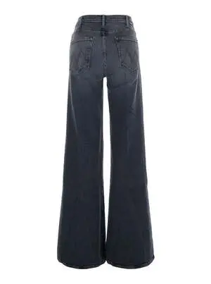 MOTHER High-waist Wide-leg Faded Jeans With Back Logo Embroidery - Grey