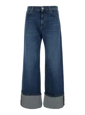 Pinko Cuffed Hem Jeans With Printed Logo Back - Blu