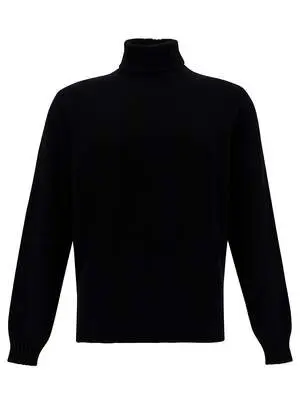 GAUDENZI Wool-cashmere Turtleneck Sweater With Ribbed Details - Black