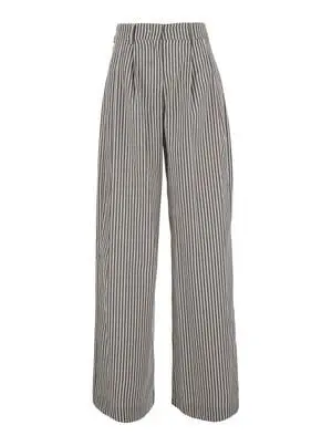 LEPLAIN High-waist Tech Fabric Striped Pants With Belt Loops - Brown