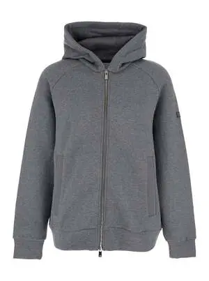 TATRAS Zip-front Hooded Cotton Sweatshirt With Sleeve Logo Patch - Grey