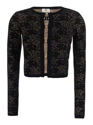 Elisabetta Franchi Lace Cardigan With Long Sleeves And V-neck - Black