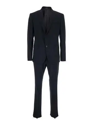 Emporio Armani S Single-breasted Slim Fit Wool Suit With Notched Revers - Blu