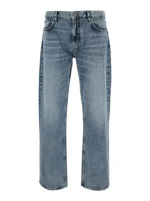 Emporio Armani S Faded Logo Patch Denim Jeans - Blu