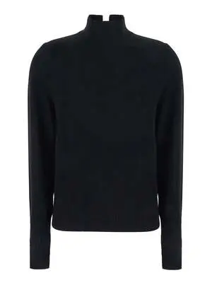 Pinko High-neck Wool & Cashmere Sweater With Back Logo Patch - Black