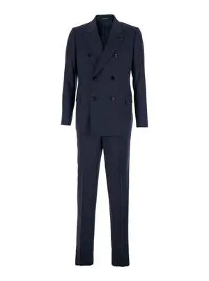 Emporio Armani Double-breasted Wool Suit With Peak Revers For - Blu