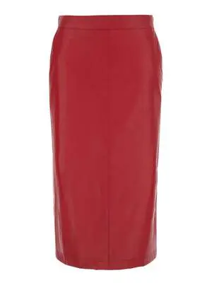 Pinko High-waist Eco-leather Skirt With Back Slit And Side Hidden Zip - Red
