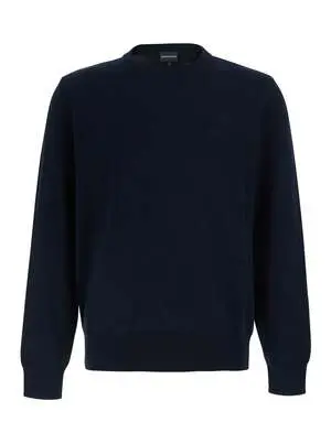 Emporio Armani S Cotton Crew Neck Sweater With Knit Texture - Blu