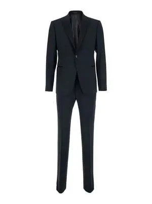 Emporio Armani S Single-breasted Virgin Wool Suit With Peak Lapels And Satin Accents - Blu