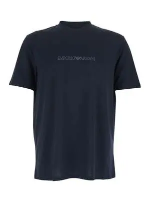 Emporio Armani S Logo Embroidered Cotton Crew Neck T-shirt - Blu