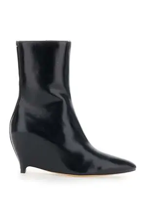 MAISON MARGIELA Leather Pointed Ankle Boots With Low Heel And Side Zip - Black
