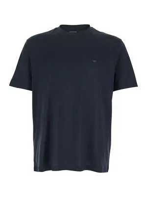 Emporio Armani S Crew Neck T-shirt With Front Logo Embroidery In Cotton Blend - Blu