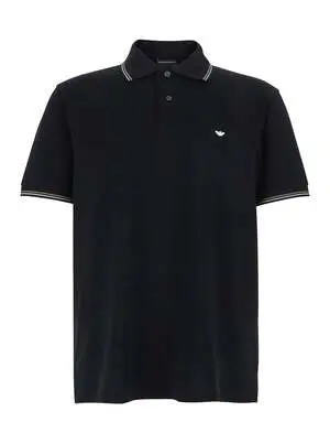 Emporio Armani Classic Cotton Polo Shirt With Bicolor Collar And Logo Embroidery - Black