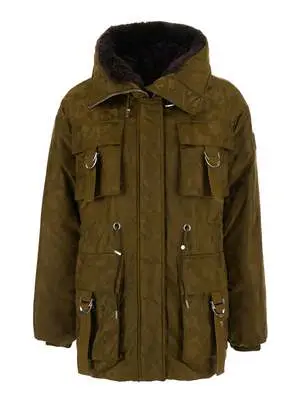 Pinko Parka Jacket With Hood And Tech Fabric Belt For - Green