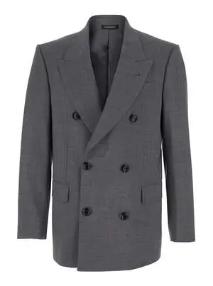 Emporio Armani S Double-breasted Wool Blazer With Peak Revers - Grey