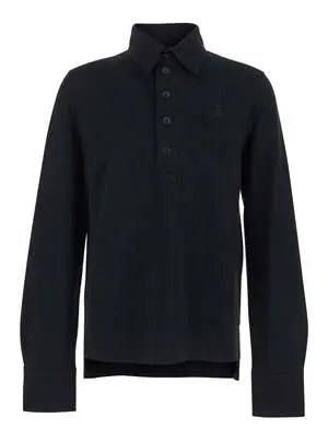 VIVIENNE WESTWOOD Long Sleeve Polo Shirt With Tone-on-tone Orb - Black