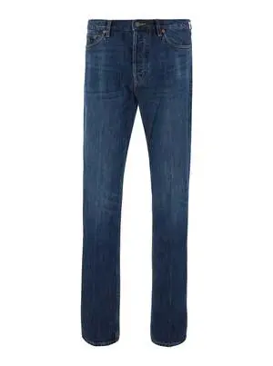 Emporio Armani S Logo-embroidered Slim-fit Denim Jeans With Back Logo Patch - Blu