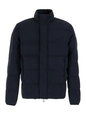 Emporio Armani Tech Fabric Down Jacket With High Collar And Embroidered Logo - Blu