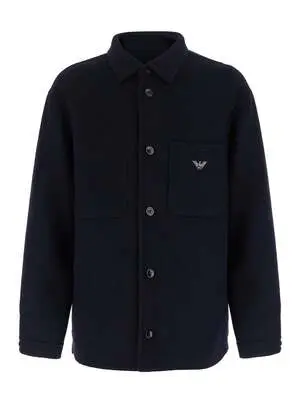 Emporio Armani High-collar Tech Fabric Jacket With Zip Closure, Patches & Side Pockets - Blu